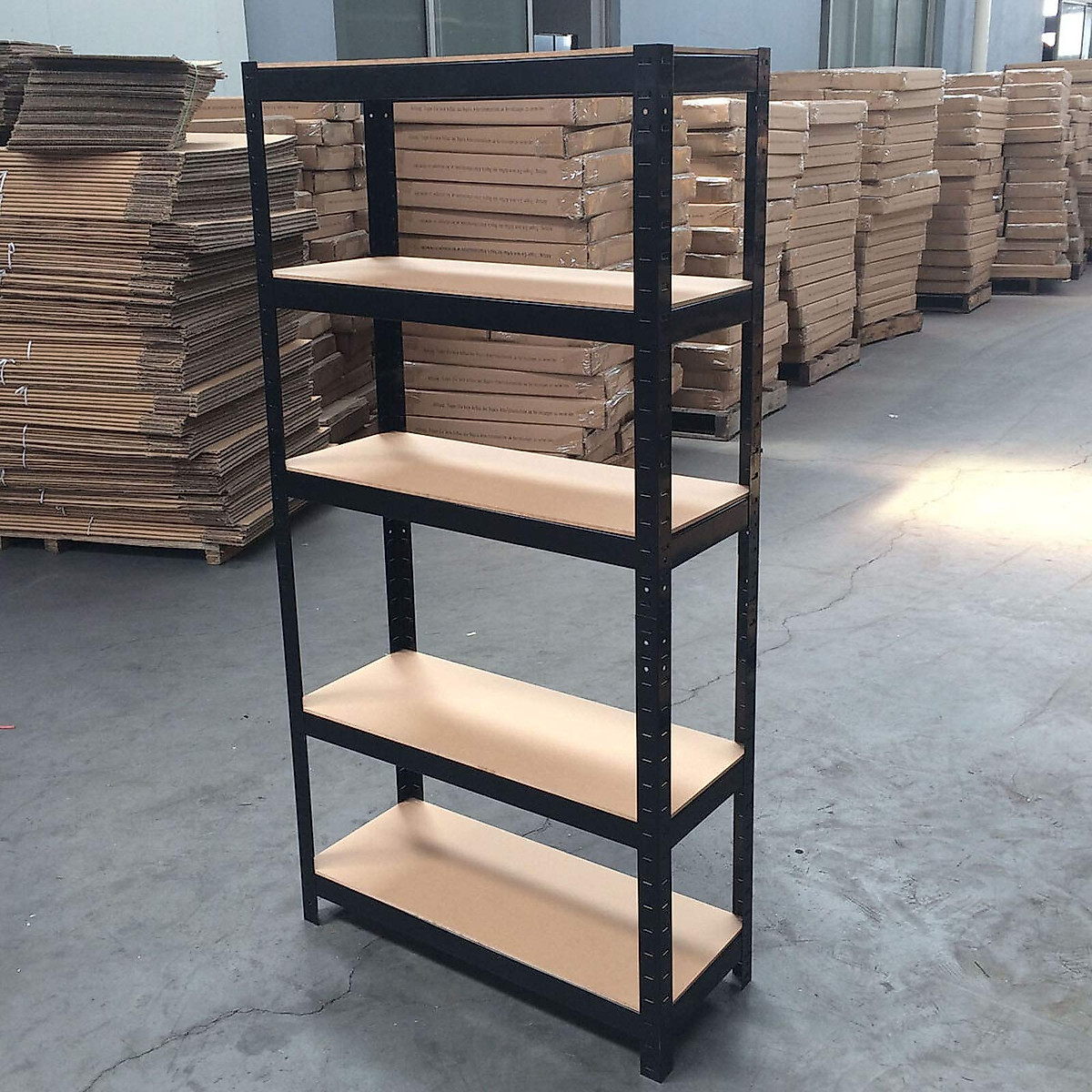 59 Inch Storage Shelving Unit 5-Shelf Adjustable Height Garage Shelving Units Kitchen Shelf Organizer Rack, Metal Steel Frame MDF Boards 386lbs Max Load Per Tier, 27.5" x 12" x 59", Black