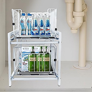 ZMJESSNIA Under Sink Organizer, 2 Tier Sliding Basket Drawer Organizer, Pull Out Under Sink Cabinets Organizer,Metal Home Organizer for Bathroom or Kitchen Pantry,White