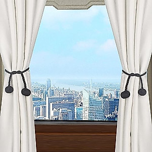 Groleca 4 Pack Magnetic Curtain Tiebacks Curtain Holdbacks Curtain Ties Outdoor Curtain Tiebacks Modern Rope Tiebacks Drapery Holdbacks Tie Backs for Curtains (Black, 4)