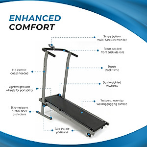 Stamina Inmotion T900 Manual Treadmill - Foldable Fitness Treadmill with Smart Workout App - Non-Motorized Treadmill for Home Workout - Up to 225 lbs Weight Capacity