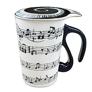 13.5 Oz Mug for Music Lover Coffee Cup with Lid Music Notes Tea Milk Ceramic Mug Cup Gift
