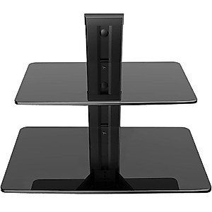 PERLESMITH Floating Wall Mounted Shelf Double AV Shelf with Strengthened Tempered Glasses for DVD Players,Cable Boxes, Games Consoles, TV Accessories - Holds up to 16.5 lbs PSDSK2-1