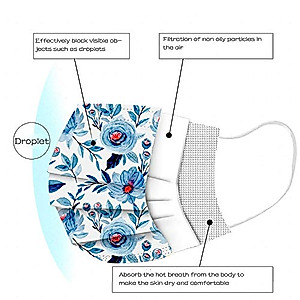 50 PCs Floral Disposable Face_Mask Adults 3Ply Spring Summer Colorful Paper Masks Beautiful Printed Facemask Women Men (50 PACK, Flower-4)