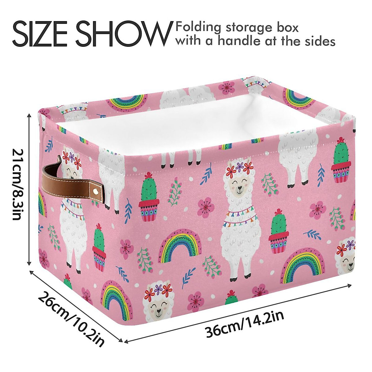 Pink Llama Rainbow Storage Basket Bins Foldable Laundry Hamper Toy Storage Bins Box Organizer for Playroom Living Bed Room Office Clothes Nursery,1 pcs