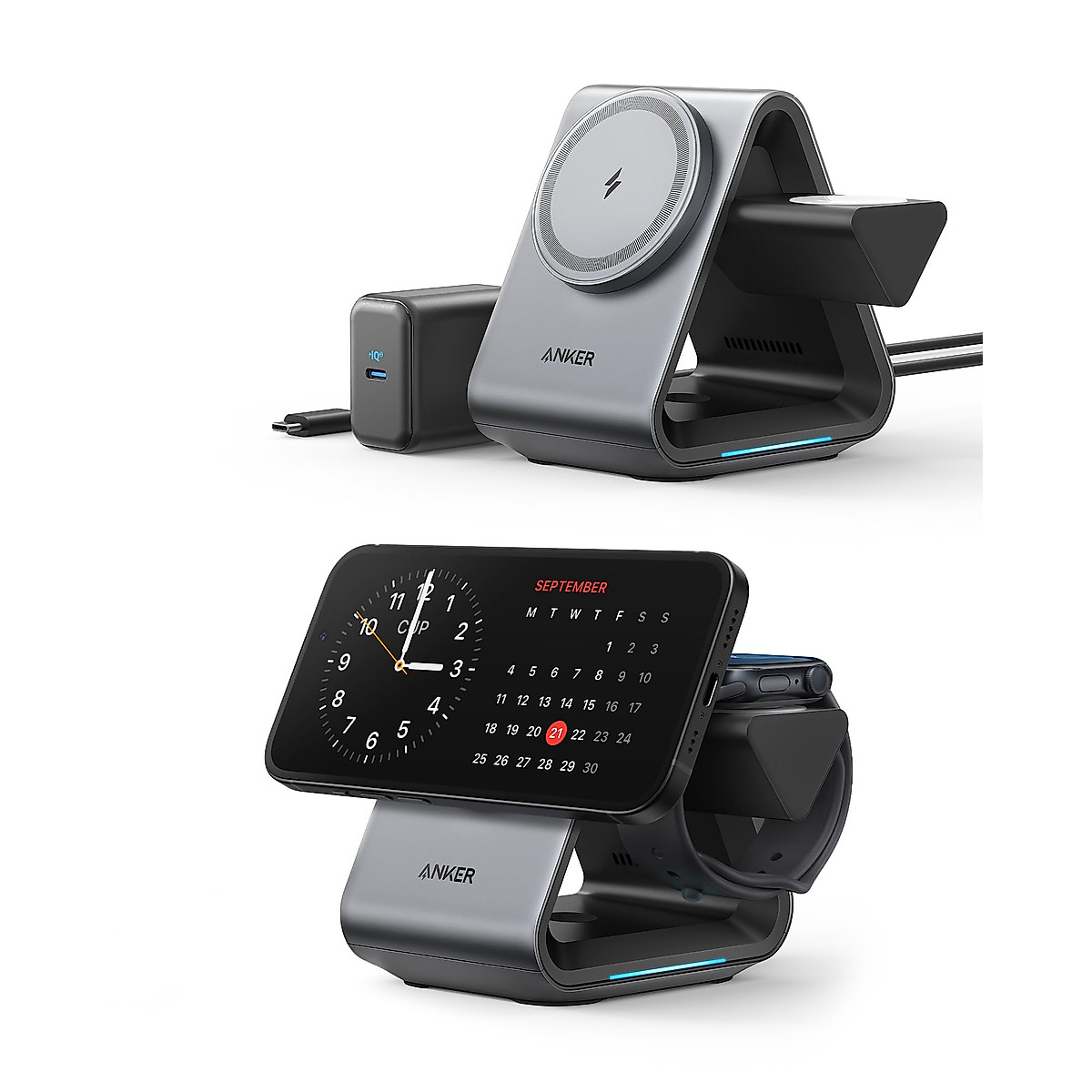 Anker MagSafe Charger Stand, 737 MagGo Charger, 3-in-1 Charging Stand with MFi-Certified 15W Max Fast Charging, iPhone 15/14/13/12 Series, Apple Watch S8/7/6, AirPods, 30W USB-C Charger Included