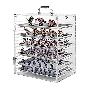 Famard Miniature Carrying Case for Collectibles Miniatures Storage, Clear Acrylic Action Figure Display Case with Protective Door Compatible with Warhammer 40k,DND&More