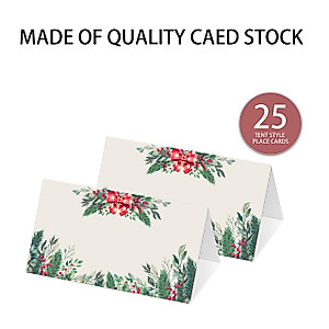 Place Cards for Christmas Party, Editable Name Place Cards, Seating Place Cards for Tables, Tent Style Cards for Wedding, Dinner Party or Any Occasion, Easy Folding, Pack of 25 Escort Cards(A01)