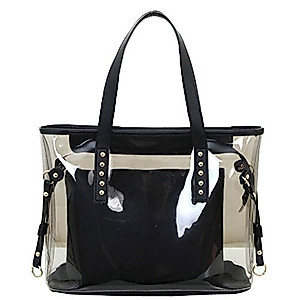 Donalworld Women Semi-Clear Handbags and Totes large Beach Bag in Bag Blk