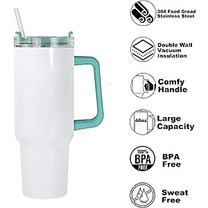 Icesip 20 Pack 40 oz Sublimation Tumblers with Handle and Straw, Stainless Steel Double Wall Vacuum Insulated Travel Mug Bulk 40oz Sublimation Tumbler Blank, 5 Colors