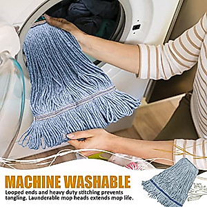 Buena Goods Heavy Duty Blue Commercial Mop Head Replacement. Looped End Synthetic Cotton Blend Mop Refill. Industrial Grade Reusable Washable Wet Mop Heads. Durable Wide Universal Headband. 3 Pack