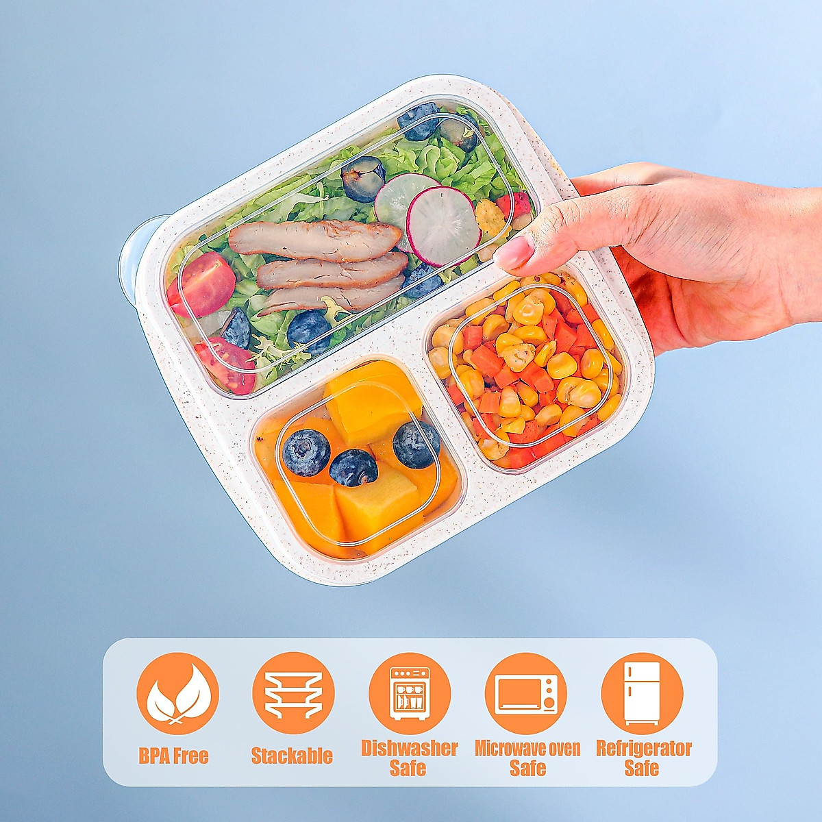 Bento Box For Kids, 4 Pack 3 Compartments Meal Prep Containers Reusable Lunch Containers, Food Storage Containers With Lids, Stackable Snack Boxes for School, Work, and Travel