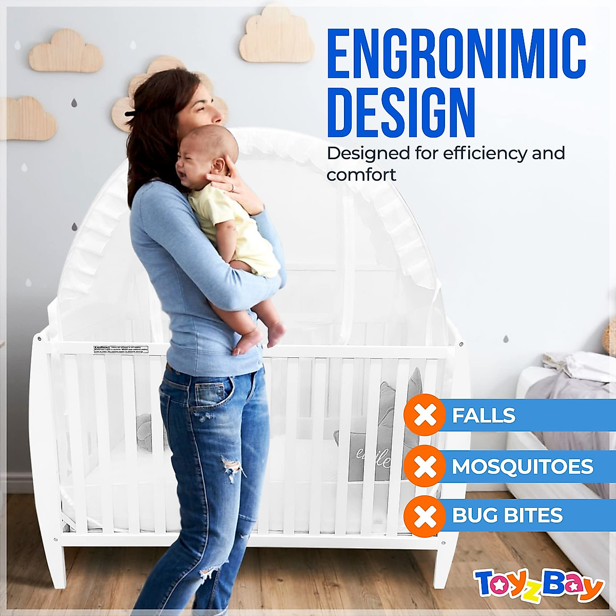 ToyzBay Crib Net to Keep Baby in-Crib Tent to Keep Baby from Climbing Out- Pop Up Crib Mosquito Net Tents Cover- Baby Crib Netting- Baby Safety Crib Tent