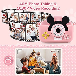 Wennzy Mini Cartoon Kids Digital Camera 1080P Digital Video Camera for Kids Dual Lens 2.0 Inch IPS Screen 4X Zoom Built-in Battery Cute Photo Frames Interesting Games with Neck Strap