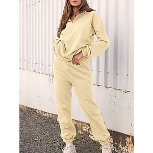 Prinbara Women 2 Piece Outfits Sweat Set 2024 Fall Oversized Sweatshirts Jogger Sweatpants Lounge Sets Tracksuit Khaki Small
