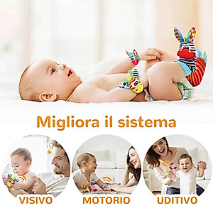 Synchain Soft Baby Rattles Toys, Newborn Wrist Rattles Sock Set-Hand Bracelet Rattle, Feet Socks, Cute Rattle Socks Toys Gift for 0-12 Month Babies.