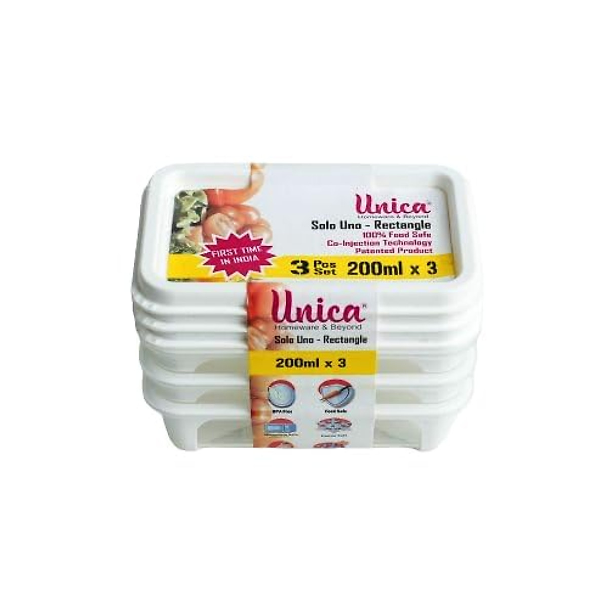 Unica Food Storage Containerwith Airtight Lid, Nestable Storage Boxes for Cereal, Snacks, Microwave, Dishwasher & Freezer Safe, Set of 3, White, 7 oz, 2.94x2.94x1.58 in