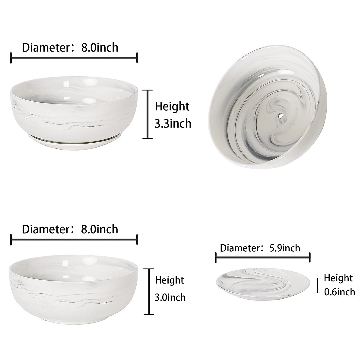 Fengson 8in Pink Marble Pattern Large Round Succulent Planter Pot Modern Flower Pot Indoor and Outdoor Planter with Marble Tray and Drainage Holes