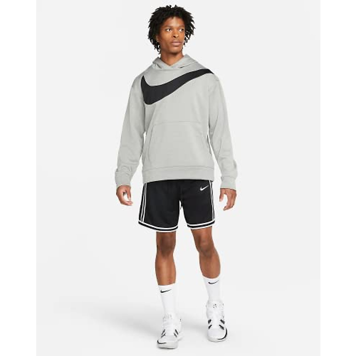 Nike "Therma" Men's Basketball Pullover Hoodie (DM0992-063) Dark Grey Heather/Black, Size: Large