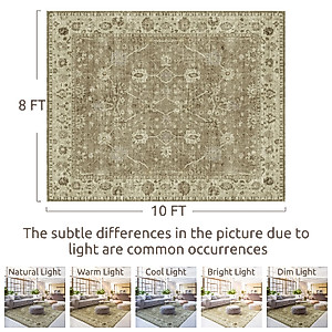 AMOAMI-Vintage 8'x10' Area Rugs for Living Room Washable Area Rug Non-Slip Low Pile Non-Shedding Floral Print Carpet for Bedroom Dining Room Office Double Latte