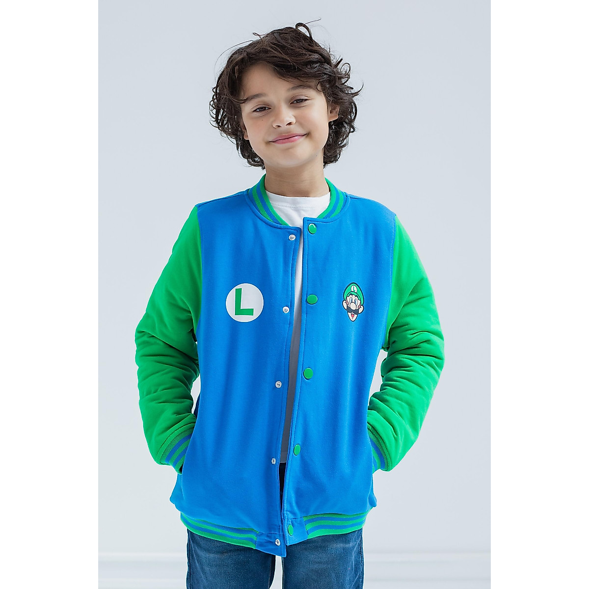 Super Mario Nintendo Luigi Little Boys Varsity Bomber Jacket 7-8