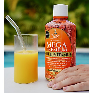 Mega Premium Liquid Multivitamin | Natural Immune Support Vitamin w/ 1333% Vitamin C, 200% D3, Zinc + 20 Vitamins, 70 Minerals, & 21 Amino Acids | Sugar Free | Orange Flavor | 98% Absorption | 32 Serv