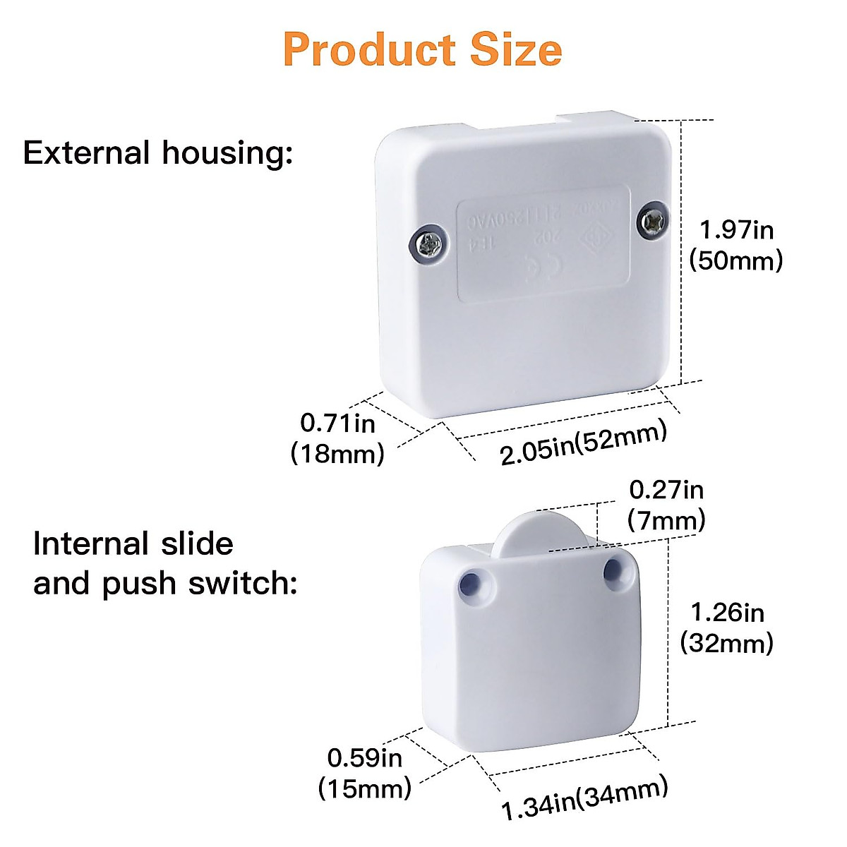 Helunsi Cabinet Door Lamp Switch, 2 Pack Door Switches for Closet Light, ON Off Normally Closed Wardrobe Touch Activated Switch, for Open Close Sliding Pressure Doors Drawers Automatic Switch - White