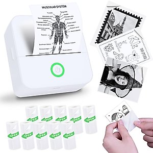 Vicbear Mini Sticker Printer, Sticker Maker Machine Printer with 10 Sticker Paper Rolls, Mini Printer Sticker Maker for Photos/Labels/Notes, Inkless Thermal Portable Printer for Phone/Tablet, White