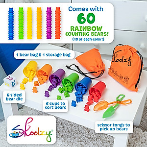 Skoolzy Preschool Activities - Lacing Beads for Kids and Rainbow Counting Bears - Montessori Toys for Toddlers Occupational Therapy Fine Motor Skills Toys Autism OT