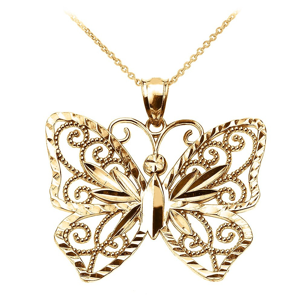 Solid 10k Yellow Gold Butterfly Pendant Necklace, 16"