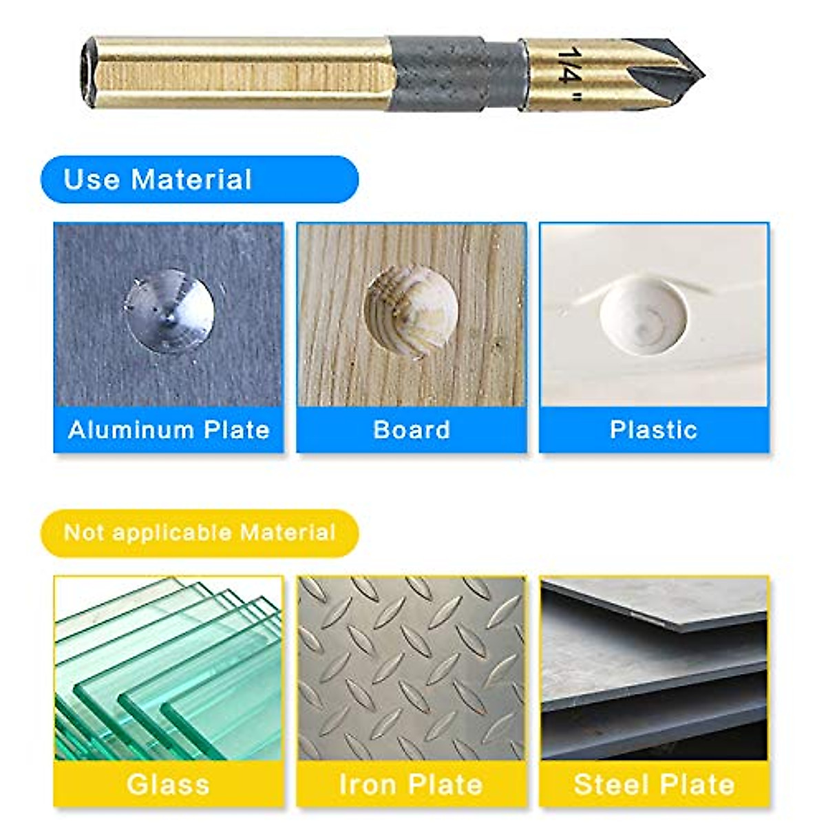 Countersink Drill Bit Set, 5 Pieces High Speed Steel 82 Degree 5 Flute 6mm Round Shank Mill Cutter Bit Countersink in Sizes 1/4” 3/8” 1/2” 5/8” 3/4” Set with Carrying Case.