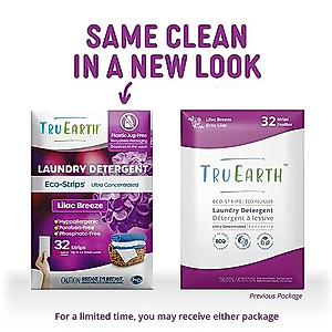 Tru Earth Laundry Detergent Sheets - Up to 64 Loads (32 Sheets) - No Plastic Jug - Original Eco-Strip Liquidless Laundry Detergent - Lilac Breeze