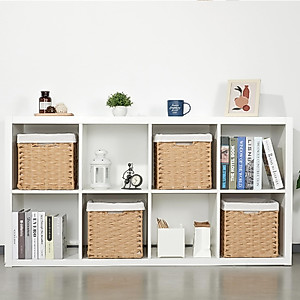 Bidtakay Wicker Storage Baskets with Liners 11x11 Storage Cube Bins with Handles Imitation Water Hyacinth 4-Pack Waterproof Woven Storage Baskets for Organizing Rattan Baskets Organizer-Natural