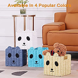 Vagusicc Wicker Storage Baskets, Collapsible Storage Basket with Handles, Toy Bin for Boys and Girls Toys Gifts, 9'' x 9'' x 9'', Set of 2, Dark Blue