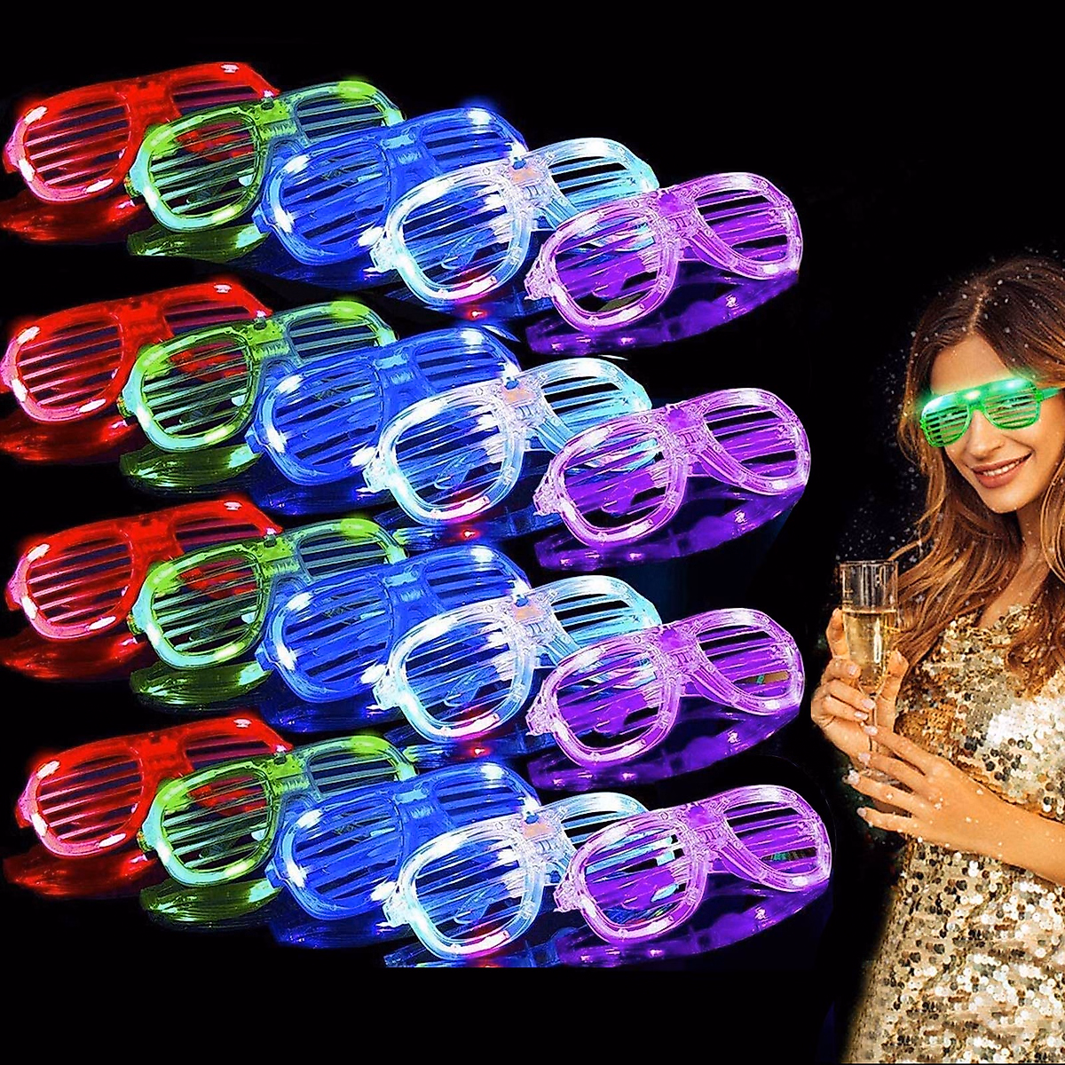 20 Pack LED Glasses New Years Eve Party Supplies, 6 Colors Light Up Glasses Shutter Shades Glow Sticks Glasses Led Party Sunglasses Kids/Adults Glow In Dark New Years 2025 Party Favors Neon Glow Toys