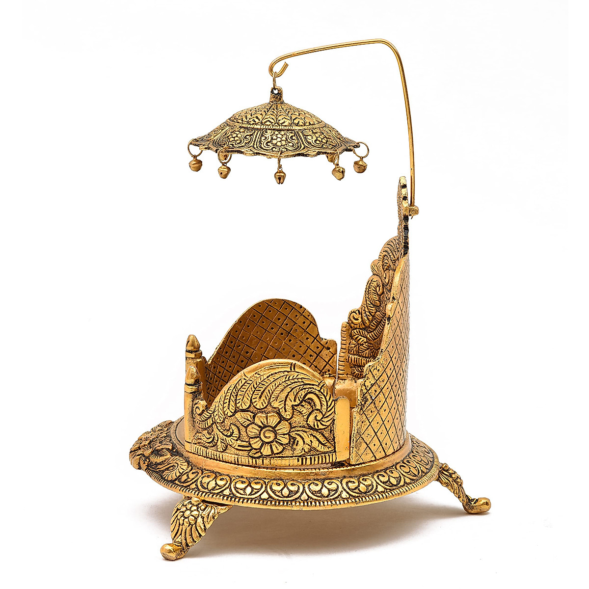 Nirmal Handicraft Gold Metal Handicraft Pooja Jhula | Swing| Palana | Ladoo Gopal Singhasan |Nand Gopal Palana | Hindola for Ladoo Gopal, Laxmi ji and Ganesh Ji