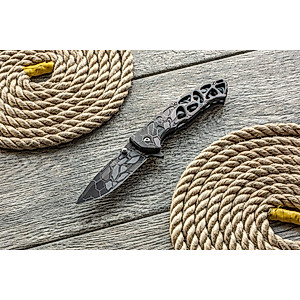 SE Spring Assisted Drop Point Folding Knife with Brown Snake Skin Design - KFD20022-1