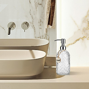 MOCLIF 16 OZ Clear Soap Dispenser with 304 Rustproof Stainless Steel Pump Bathroom Kitchen,Soap Dispenser,Refillable Liquid Glass Soap Dispenser for Hand Soap, Dish Soap, Lotion(Clear)