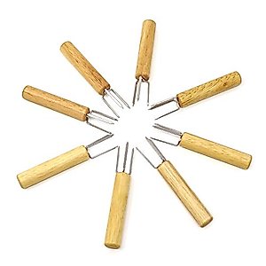 HONBAY 8PCS Stainless Steel Corn Holders Corn Cob Holders Corn Forks with Wood Handle for Home Cooking, BBQ Grill