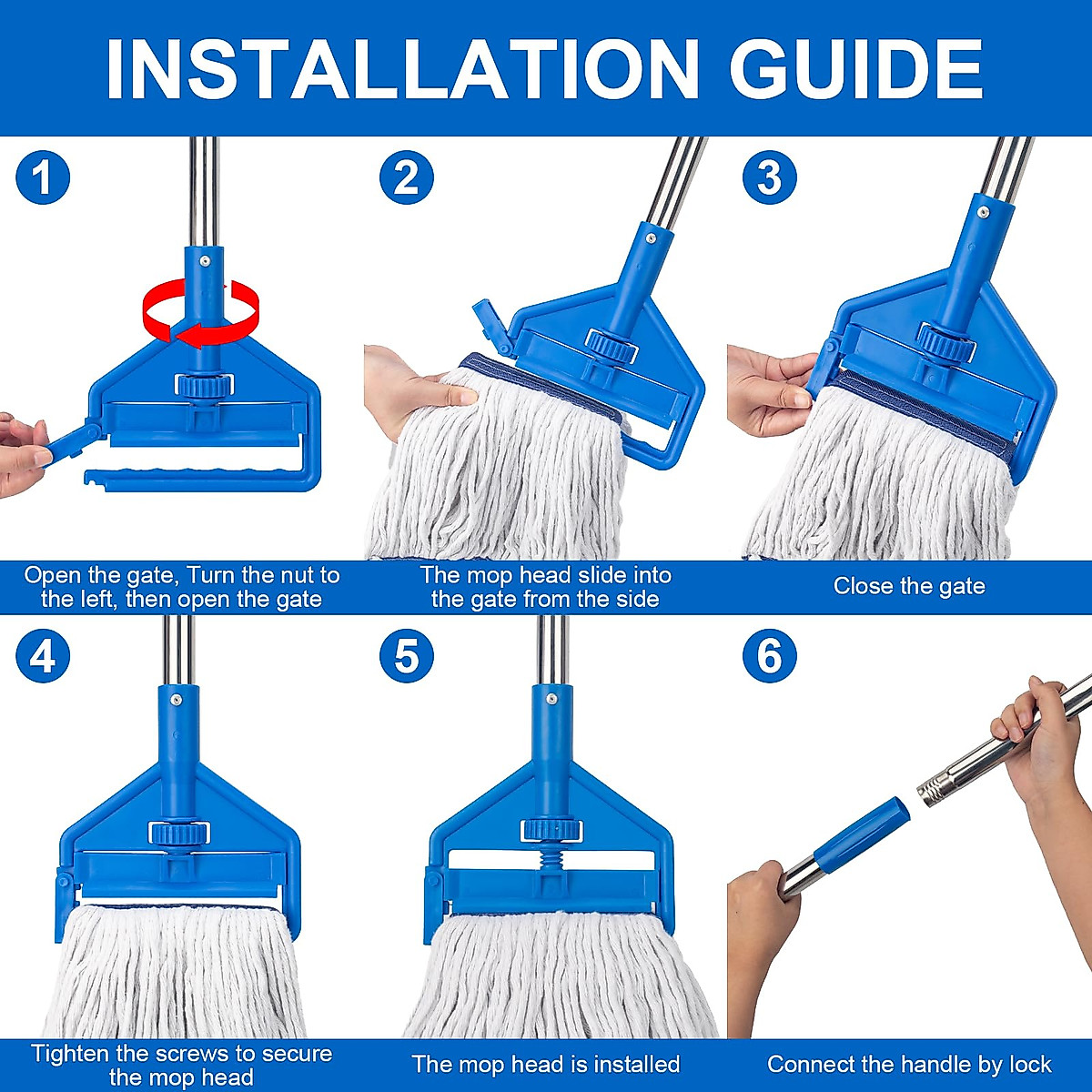 KeFanta Commercial Mop 60 inch Heavy Duty Industrial Wet Mops with Long Handle,Looped-End String Cotton Mop for Home, Kitchen,Garage,Office and Concrete/Tile Floor Cleaning