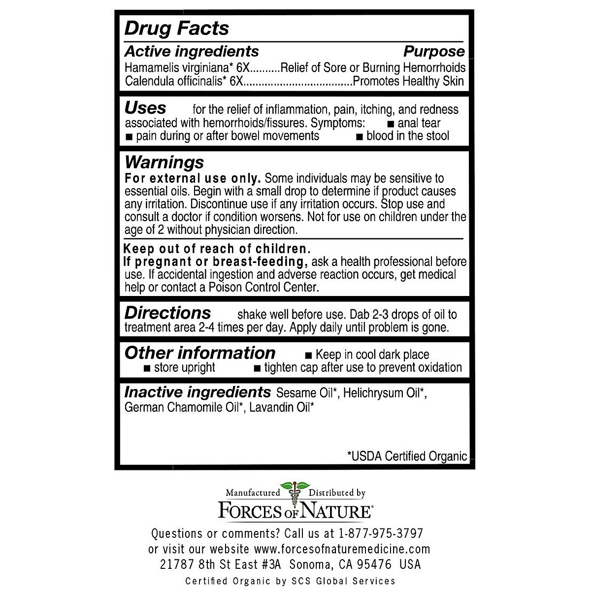 Forces of Nature Organic Fissure Control for Hemorrhoid Treatment, 0.37 Fl Oz, Soothe & Relieve Burning, Throbbing, Stinging, Itchy, Bleeding Tissue Caused by Fissures or Hemorrhoids, Non GMO