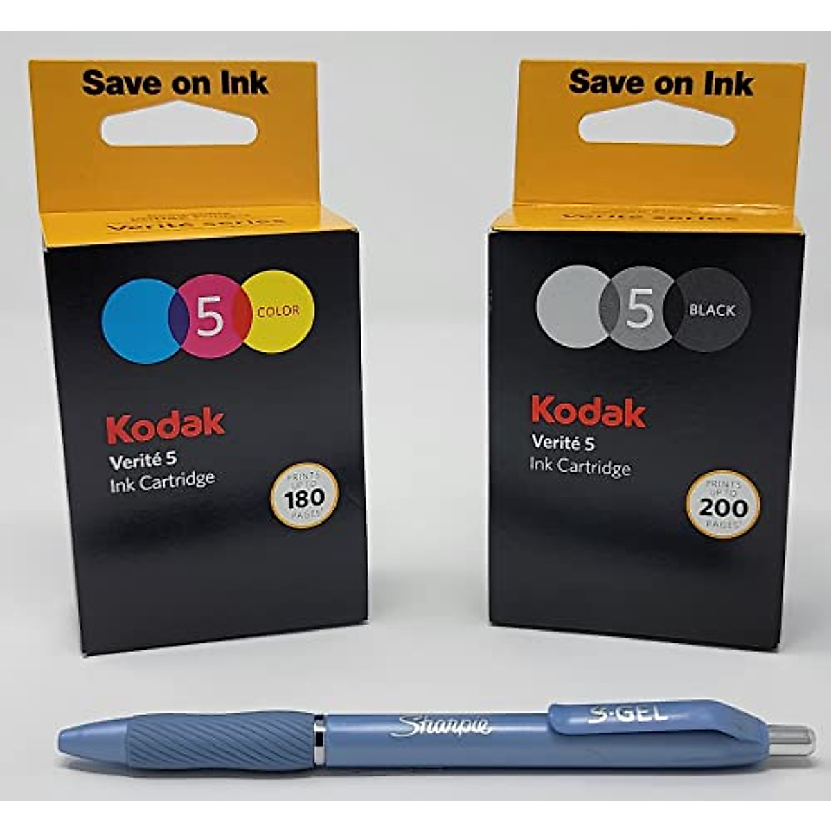 Genuine Kodak Verite5 Combo:Std Black (200 pg) Std Color (180 pg),Refill Cartridge,55/55+/55 Plus/55W Eco Series,V60 Eco,V640 Eco,V64,V65 Eco,V65 Plus, Fashion Barrel Md PNT. Blk Ink S-Gel Pen 0.7mm