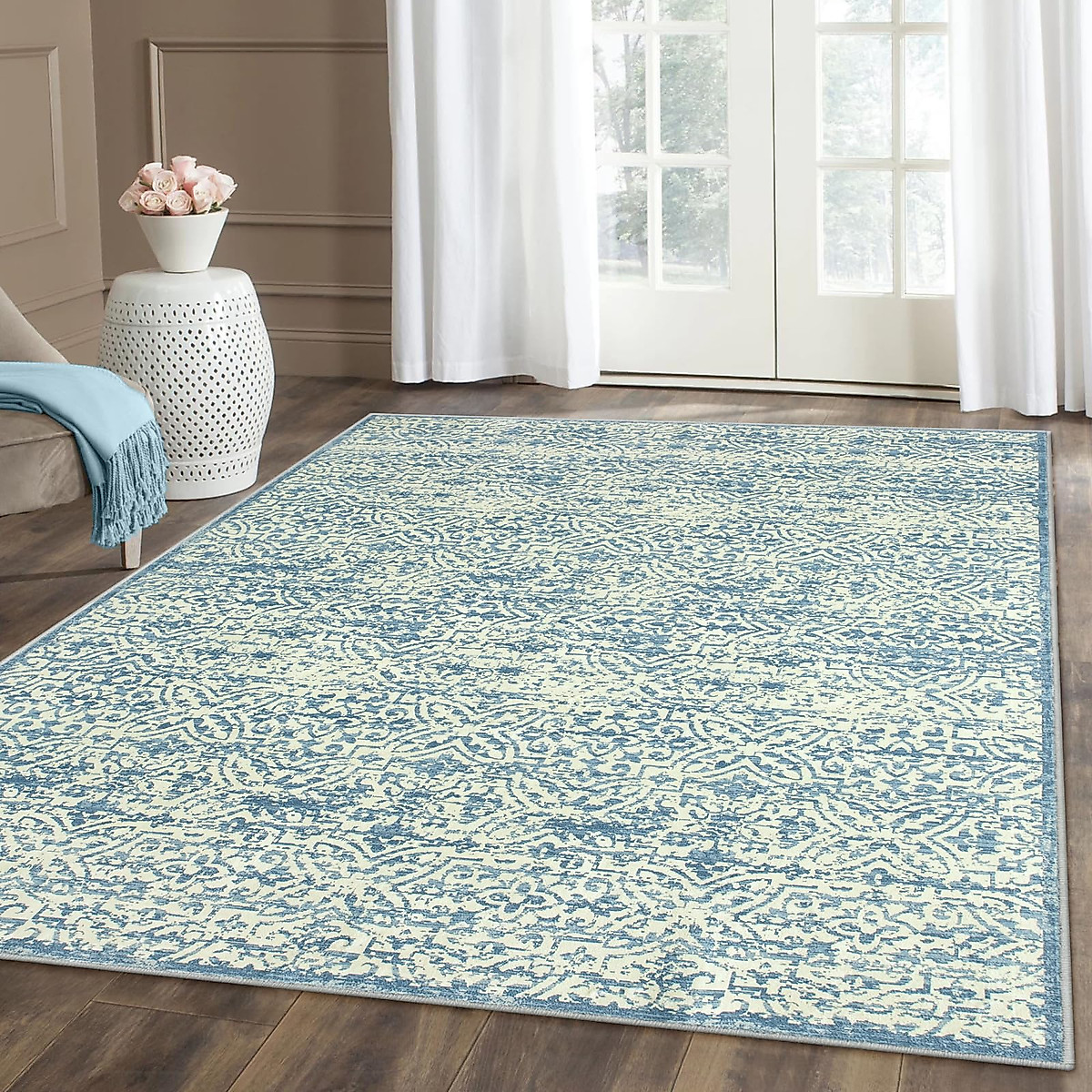 Lahome Blue 5x7 Area Rugs for Living Room Bedroom Aesthetic, Machine Washable Area Rugs 5x7 Non Slip Boho Area Rug Blue Carpet Indoor Rug for Office Dining Table Living Room(5'x7', Blue)