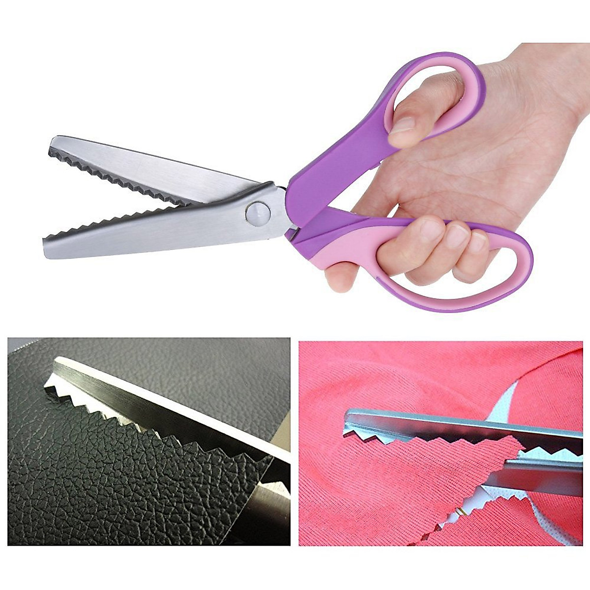 JISTL Professional Stainless Steel Dressmaking Sewing Craft Scissors, 9.3 inches Handled Pinking Shears (Purple)