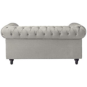 Container Furniture Direct Grace Collection Chesterfield Button Tufted Bonded Leather Living Room Loveseat, Grey