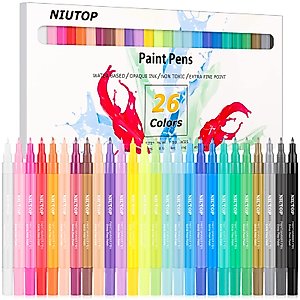 Niutop 24 Colors Paint Pens, Extra Fine Point Nylon Tip, Acrylic Paint Marker for Stone Rock Painting, Glass, Wood, Halloween Pumpkin Ornaments, Ceramic, Art Craft Supplies