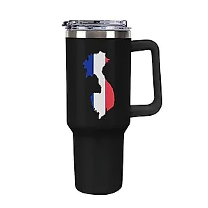 Flag Map of French Insulated Tumblers with Handle Stainless Steel Coffee Mug Funny Travel Cup with Lid Straw 40oz