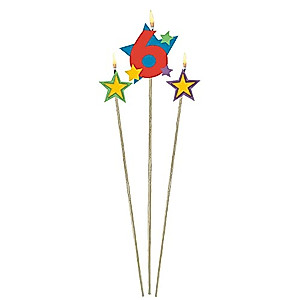 Number 6 Star Decorative Pick Candles - 5" & 7", 3 Pcs