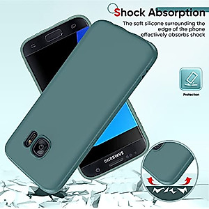 LeYi for Galaxy S7 Case, Samsung S7 Phone Case with 2 Pack Tempered Glass Screen Protector for Women Men, Liquid Silicone Slim Silky-Soft Gel Rubber Phone Case Cover for Samsung Galaxy S7, Green