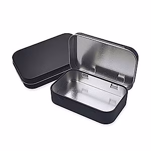 Small Metal Tin Box Lid - 2 Pcs Black Box with Hinged, Mini Small Empty Container, Portable Case for Soap, Mint, Cookie