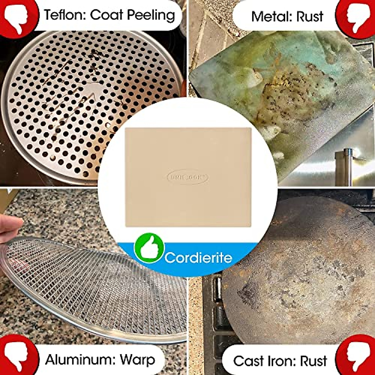 Unicook Heavy Duty Cordierite Pizza Stone, Baking Stone for Bread, Pizza Pan for Oven and Grill, Thermal Shock Resistant, 15 x 12 Inch Rectangular, 6.6Lbs